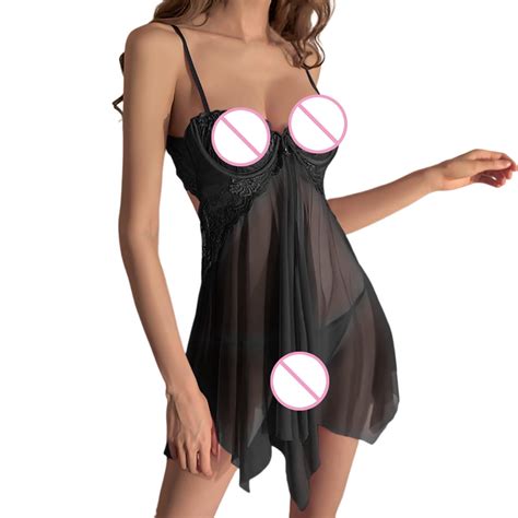 Womens Sexy Leaky Lace See Through Seductive Pyjamas Steel Bracket