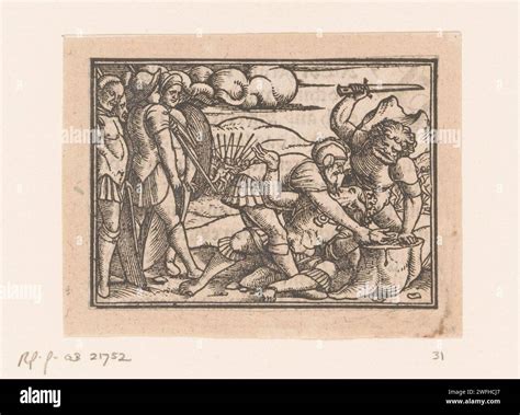 Madinking Of Adonibeken Anonymous Hans Holbein Ii 1552 Print Paper Adoni Bezek Is Caught