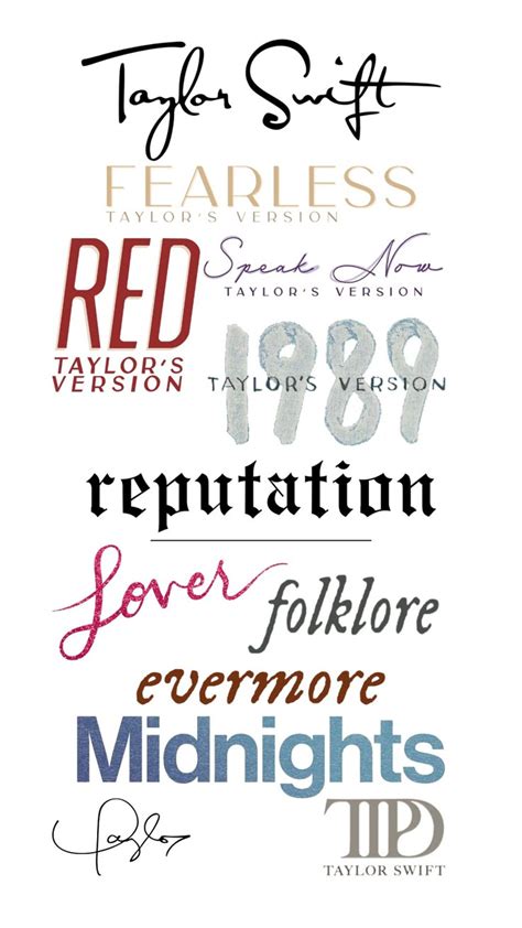 Taylor Swift Album Font List Satisfaction Eras Sequoia Fearless