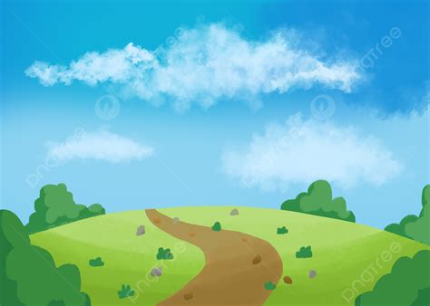 푸른 하늘 흰 구름도 배경입니다 초록 푸른 오솔길 배경 일러스트 및 사진 무료 다운로드 Pngtree