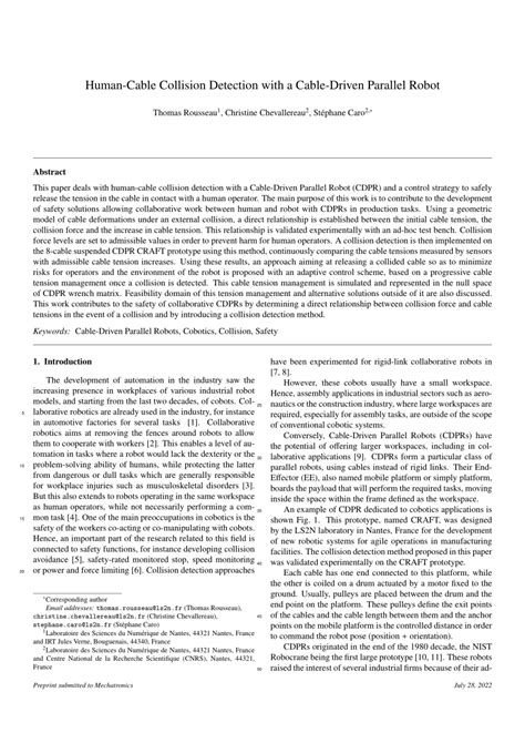 PDF Human Cable Collision Detection With A Cable Driven Parallel Robot