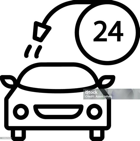 자동 세차 서비스 스테이션 24 시간 로고 개념 벡터 아이콘 디자인 흰색 배경에 세차 및 세부 센터 장비 24 시간 영업 표시에