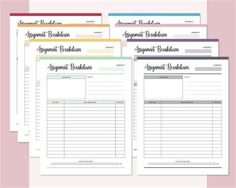 Printable Assignment Breakdown Print At Home Assessment Etsy
