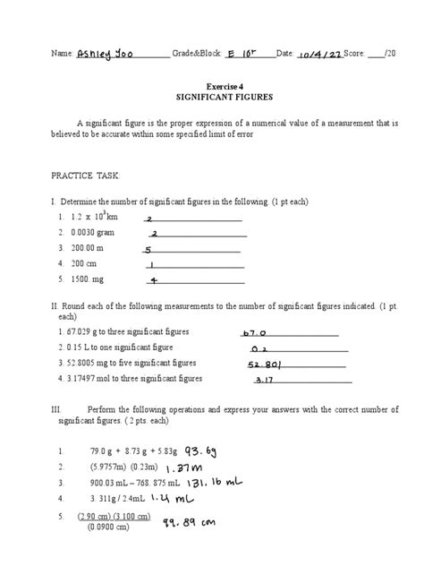 Exercise 4 Significant Figures Pdf