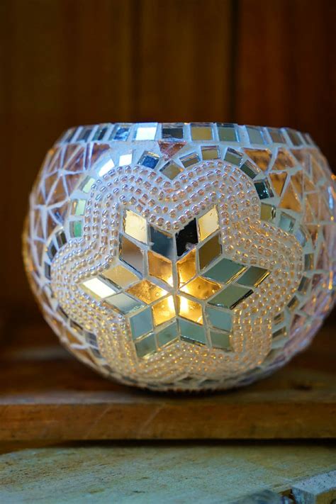 White Mosaic Candle Holder The Dancing Pixie