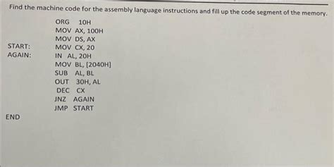 Solved Find The Machine Code For The Assembly Language Chegg Com