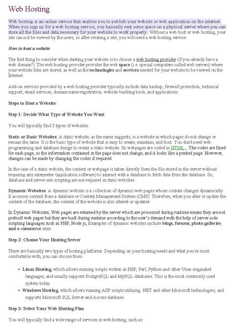 Web Hosting And Types Of Hosting Packages Web Hosting Web Hosting Is