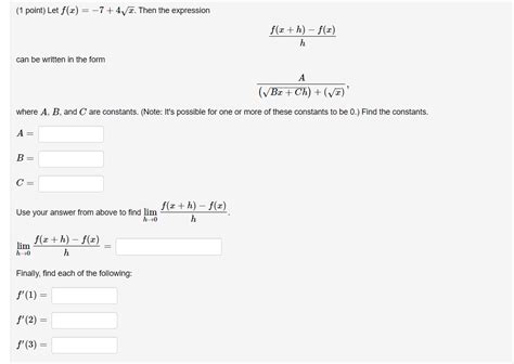 Solved 1 Point Let F X 7 4x Then The Expression Chegg Com