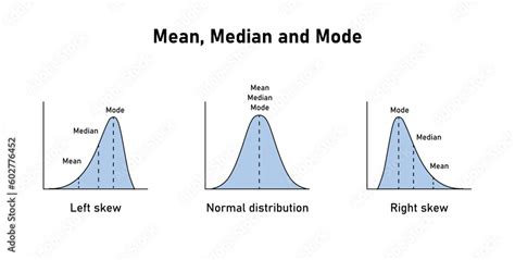 Mean Median And Mode Graph Negatively Skewed Symmetric And Positively Skewed Vector