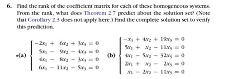 Solved 6 Find The Rank Of The Coefficient Matrix For Each Chegg Com
