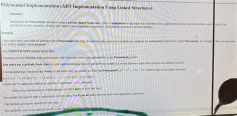 Solved Polynomial Implementation ADT Implementation Using Chegg