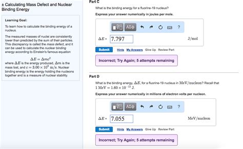 Solved T Calculating Mass Defect And Nuclear Binding Energy
