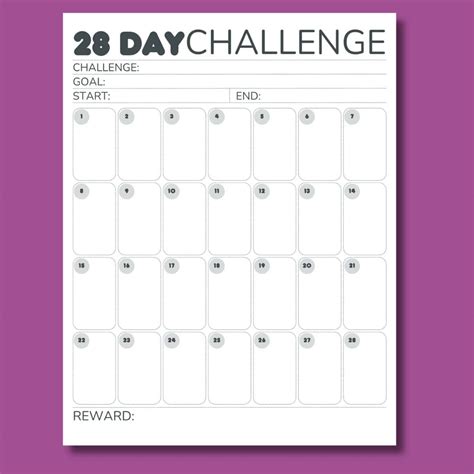 Free 28 Day Challenge Calendar Printable