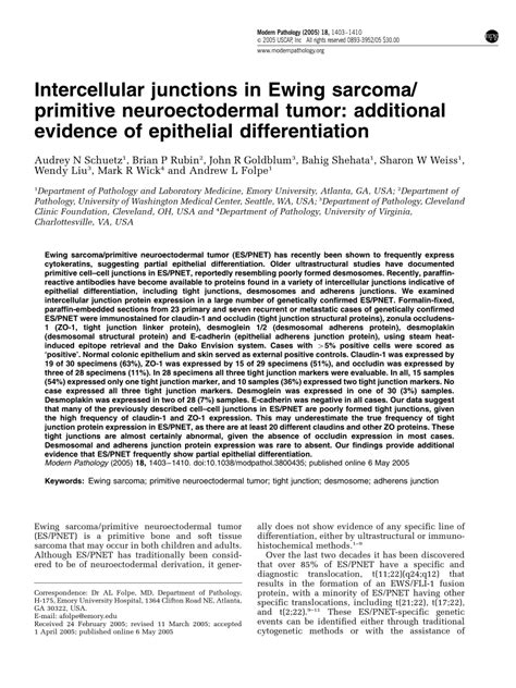 Pdf Intercellular Junctions In Ewing Sarcoma Primitive Neuroectodermal Tumor Additional
