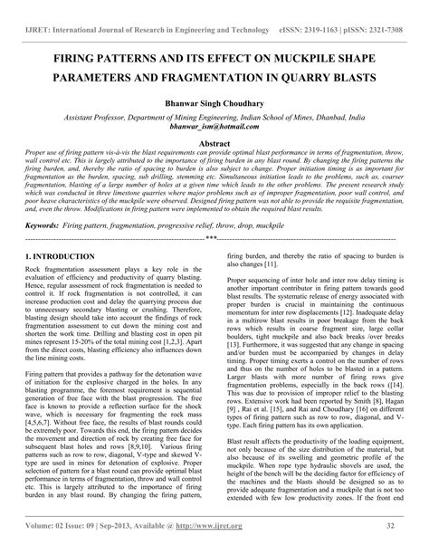 Firing Patterns And Its Effect On Muckpile Shape Parameters And Fragmentation In Quarry Blasts Pdf