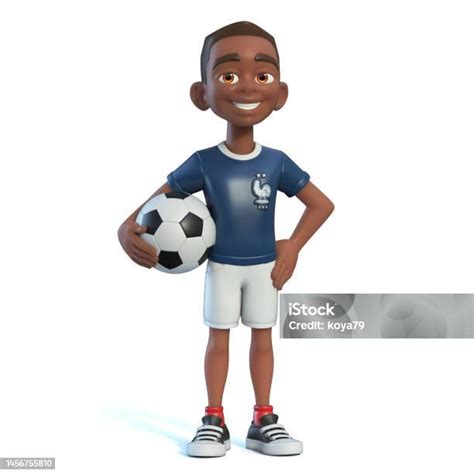 프랑스 국가 대표팀 키트 셔츠 및 반바지를 입은 어린 소년 축구 선수 프랑스 축구 팀 마스코트 3d 렌더링으로 만화 캐릭터 2022년에 대한 스톡 사진 및 기타 이미지