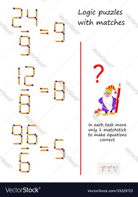 Logic Puzzle Game With Matches In Each Task Move Vector Image