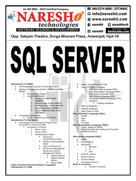 Sql Server Online Training Pdf Sql Databases