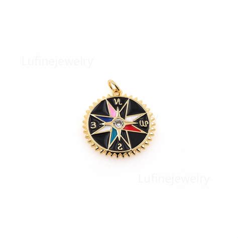 18k Gold Filled Enamel Compass Pendantcz Micro Pave Compass Charm