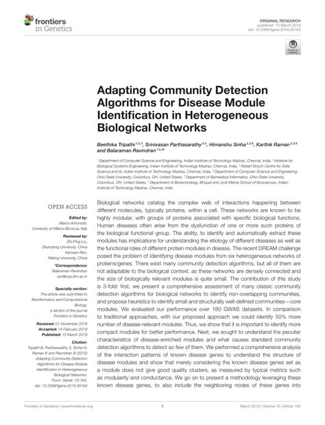 Pdf Adapting Community Detection Algorithms For Disease Module Identification In Heterogeneous