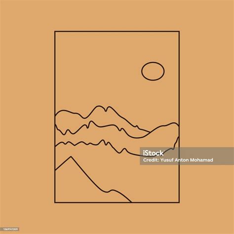 심플한 선형 스타일 산 언덕 태양이 있는 미니멀한 보헤미안 로고 풍경으로 심플한 일러스트를 연출합니다 0명에 대한 스톡 벡터 아트 및 기타 이미지 Istock