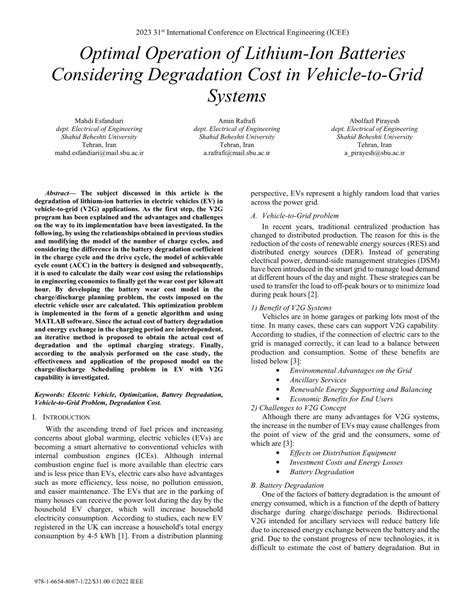 Pdf Optimal Operation Of Lithium Ion Batteries Considering Degradation Cost In Vehicle To Grid