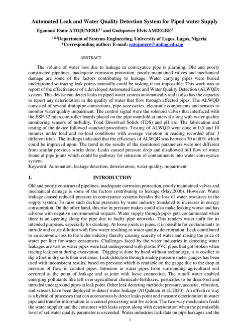 Pdf Automated Leak And Water Quality Detection System For Piped Water Supply