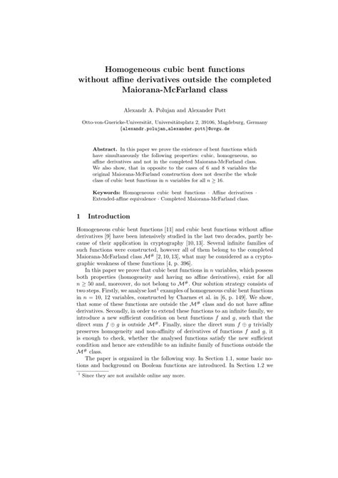 Pdf Homogeneous Cubic Bent Functions Without Affine Derivatives Outside The Completed Maiorana