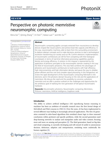 PDF Perspective On Photonic Memristive Neuromorphic Computing