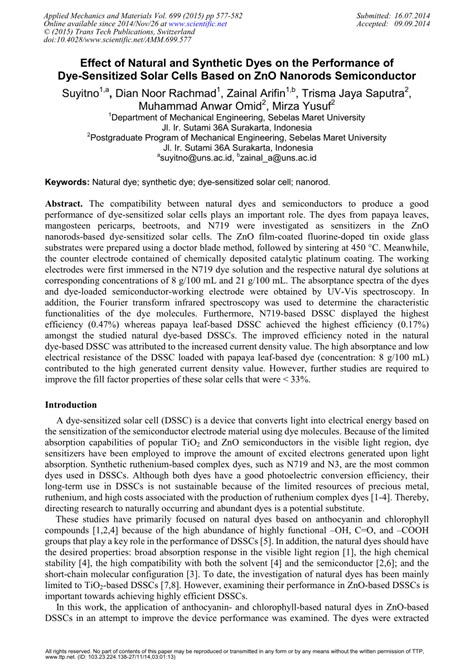 Pdf Effect Of Natural And Synthetic Dyes On The Performance Of Dye Sensitized Solar Cells