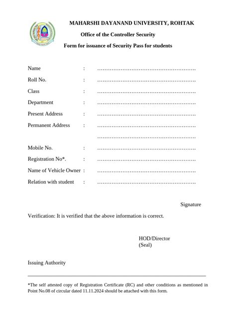 Form For Issuance Of Security Pass Pdf