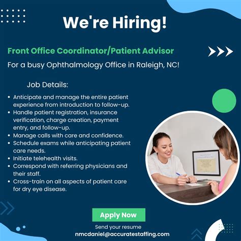 🌟 Job Title Front Office Coordinator Patient Advisor 📍 Location Raleigh Nc ⏰ Job Type Full