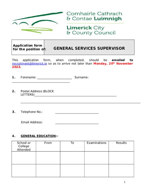 General Services Supervisor Application Doc Template Pdffiller
