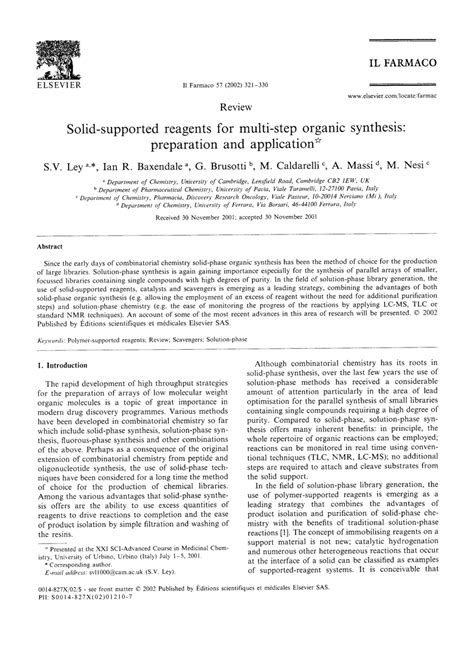 Pdf Cheminform Abstract Solid Supported Reagents For Multi Step Organic Synthesis