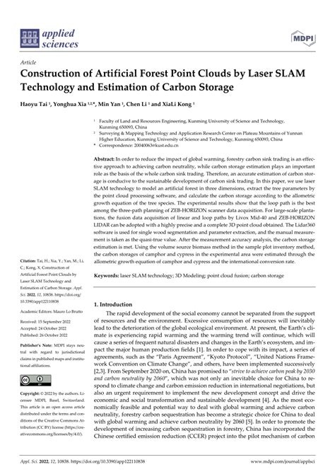 Pdf Construction Of Artificial Forest Point Clouds By Laser Slam Technology And Estimation Of