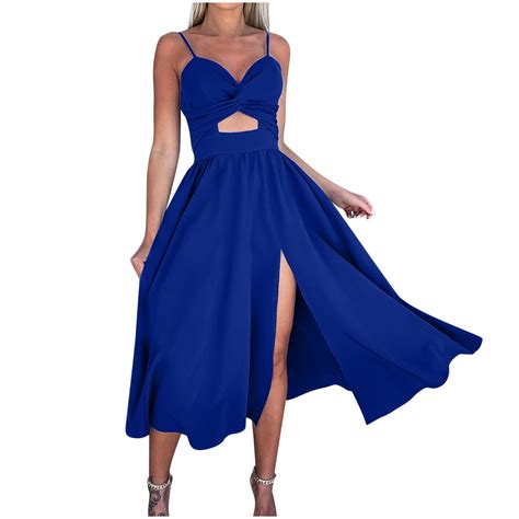 Vsssj Cocktail Dresses For Women Sexy Cutout Twist V Neck Spaghetti Straps Flowy Midi Dress