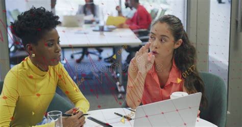 Animation Of Multiple Graphs With Changing Numbers Diverse Female Coworkers Discussing Reports