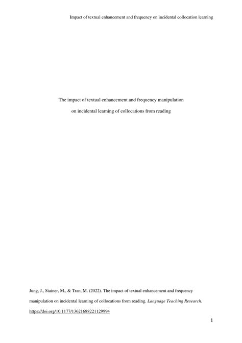 Pdf Impact Of Textual Enhancement And Frequency On Incidental Collocation Learning
