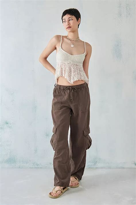 Bdg Brown Luca Linen Cargo Pants Urban Outfitters Uk
