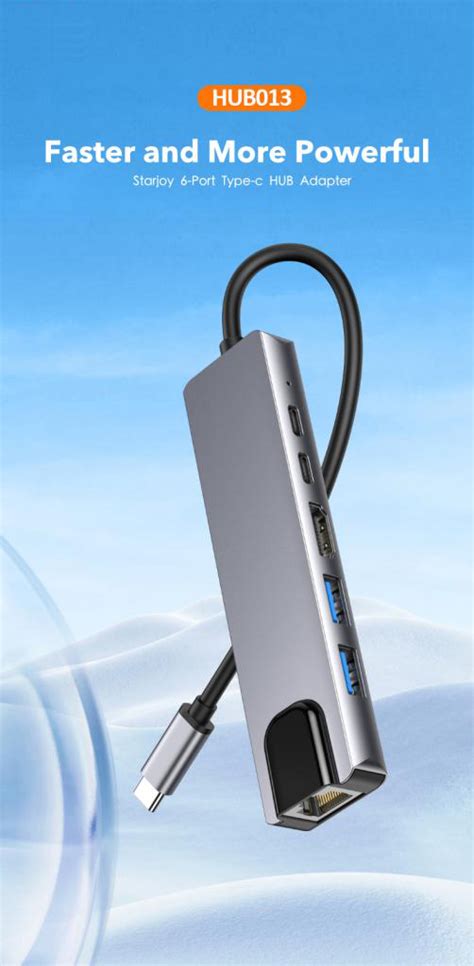 XO HUB013 USB C Hub 6 In 1 Type C To HDMI 4K 2 USB 3 0 Ports RJ45 2 100W PD Charging Adapter