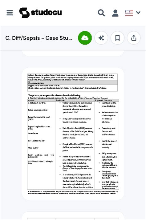 C Diff Sepsis Case Study C Difficile Sepsis Unfolding Reasoning Minnie Taylor 62 Years