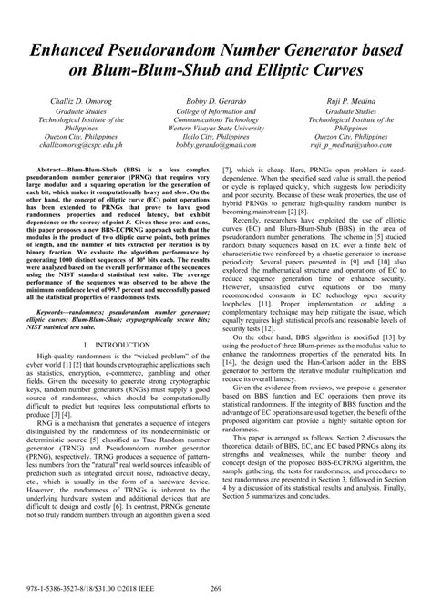 Pdf Enhanced Pseudorandom Number Generator Based On Blum Blum Shub And Elliptic Curves