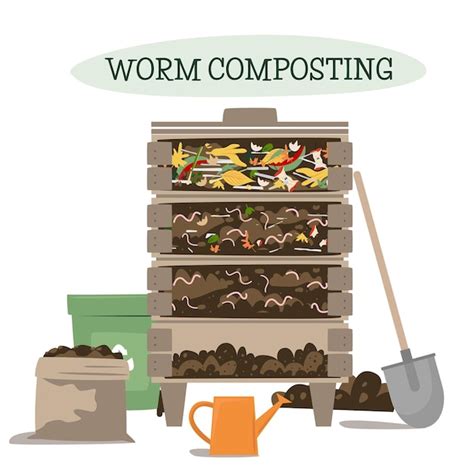 Premium Vector Components Of Vermicomposter Vermicomposter Schematic Design Worm Composting
