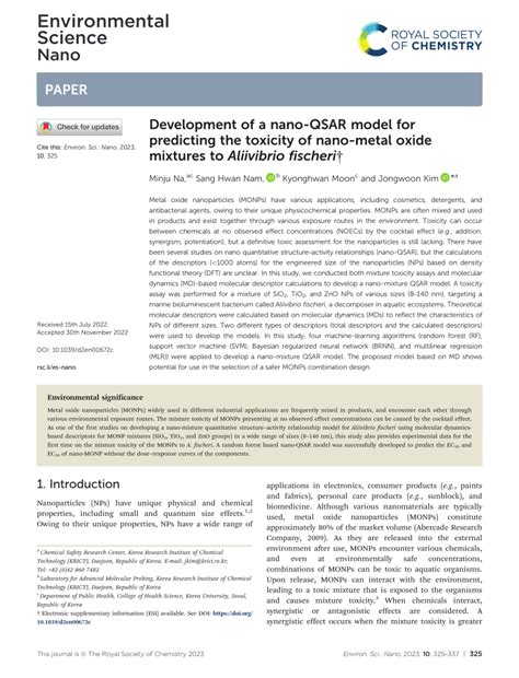 Pdf Development Of A Nano Qsar Model For Predicting The Toxicity Of Nano Metal Oxide Mixtures