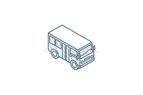 Passenger Bus Isometric Icon 3d Line Art Technical Drawing Editable Stroke Vector Stock