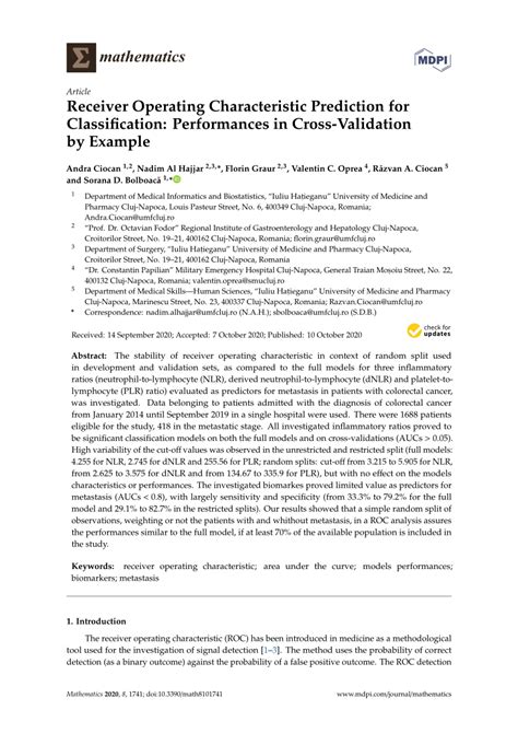 Pdf Mathematics Receiver Operating Characteristic Prediction For