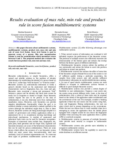 Pdf Results Evaluation Of Max Rule Min Rule And Product Rule In Score Fusion Multibiometric