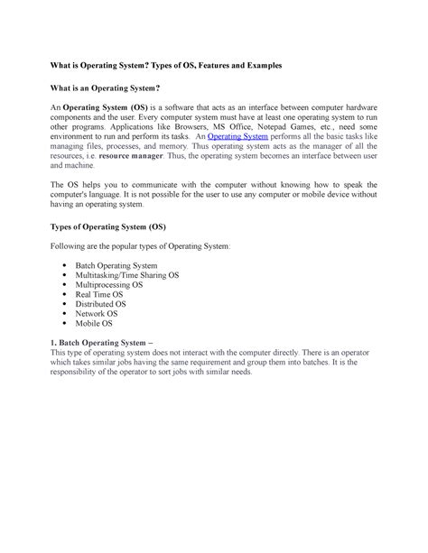 22operating System Notes What Is Operating System Types Of Os Features And Examples What Is