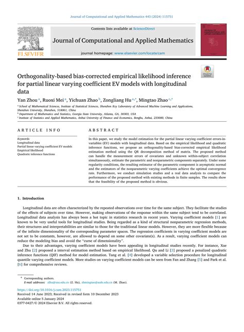 Pdf Orthogonality Based Bias Corrected Empirical Likelihood Inference For Partial Linear