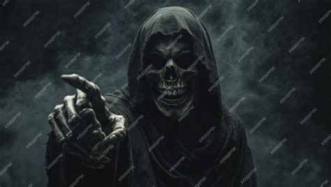 Grim Reaper With A Skeletal Hand Reaching Out Premium Ai Generated Image